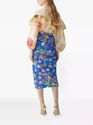 Carolina Herrera Poppy-print Ruched Midi Skirt