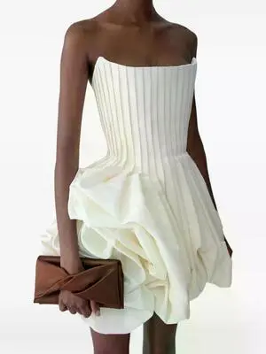 Carolina Herrera Pleated Mini Dress - Neutrals