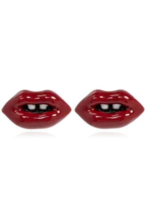Marc Jacobs Brass Lips Earrings - Red