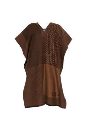 FERRAGAMO Wool Poncho With Geometric Logo Detail - Brown