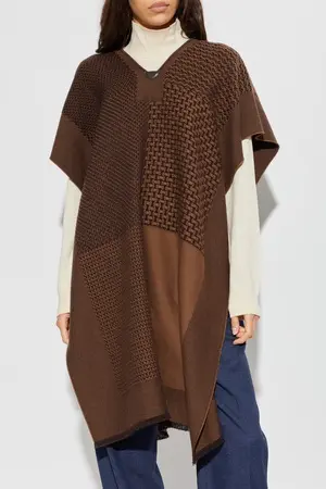 FERRAGAMO Wool Poncho With Geometric Logo Detail - Brown