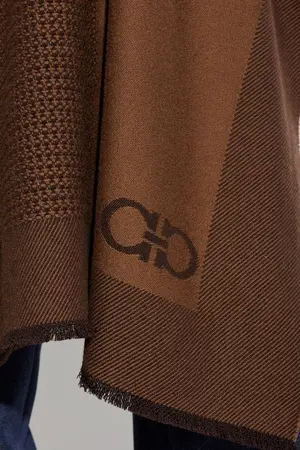FERRAGAMO Wool Poncho With Geometric Logo Detail - Brown