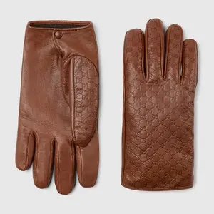 Gucci Embossed Gg Leather Gloves - Brown
