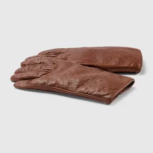 Gucci Embossed Gg Leather Gloves - Brown