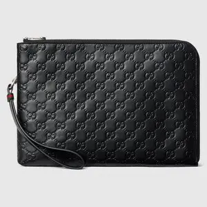 Gucci Gg Embossed Leather Pouch - Black