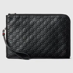 Gucci Gg Embossed Leather Medium Pouch - Black