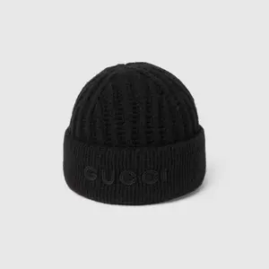 Gucci Wool Cashmere Hat With Embroidery - Black