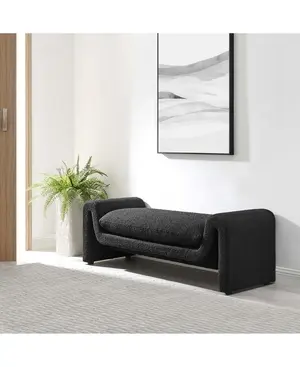 MODWAY Waverly Boucle Fabric Bench - Black
