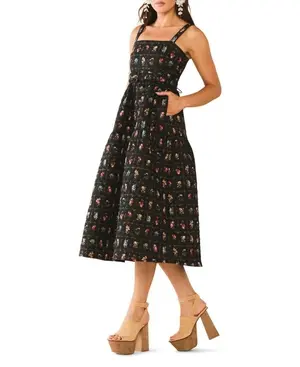 EDDY Quilted Garden Grid Midi Dress