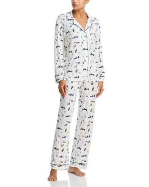 Eberjey Gisele Printed Long Pajama Set - Ski Chalet Ivory/pine