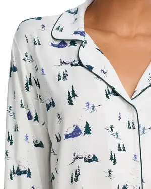 Eberjey Gisele Printed Long Pajama Set - Ski Chalet Ivory/pine