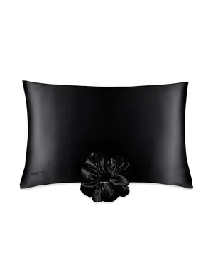 DROWSY Silk Standard Pillowcase And Padded Scrunchie Set - Black