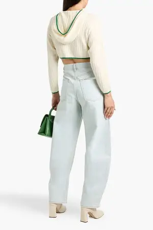 FRAME Cropped Cable-knit Cashmere And Silk-blend Hoodie