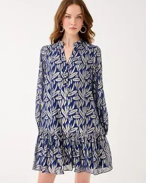 Lilly Pulitzer® Evaline Silk Popover Dress - Low Tide Navy Leafy Babe Metallic Silk Clip