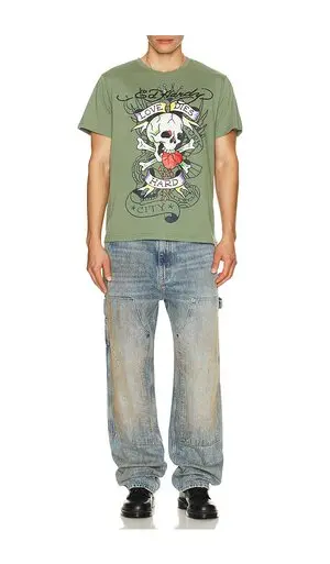 Ed Hardy Heart Skull Tee In Olive
