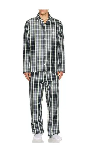 Lacoste Plaid Poplin Pajama Set In Blue - Sinople  Navy Blue  & Flour