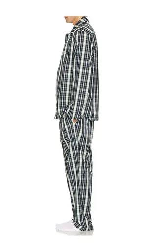 Lacoste Plaid Poplin Pajama Set In Blue
