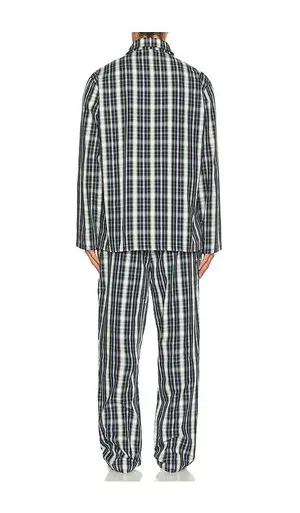 Lacoste Plaid Poplin Pajama Set In Blue