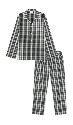 Lacoste Plaid Poplin Pajama Set In Blue