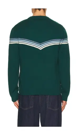 Marine Layer Chevron Varsity Crew Sweater - Green Cool Stripe