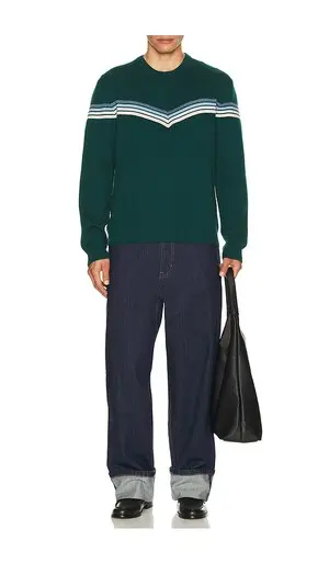 Marine Layer Chevron Varsity Crew Sweater - Green Cool Stripe