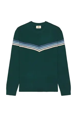 Marine Layer Chevron Varsity Crew Sweater - Green Cool Stripe