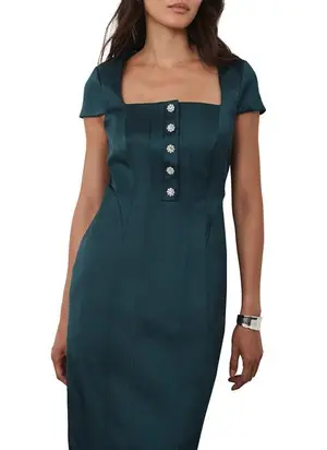 Mint Velvet Satin Midi Dress - Green