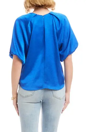 Karen Kane Puff Sleeve Satin Top - Sapphire Blue