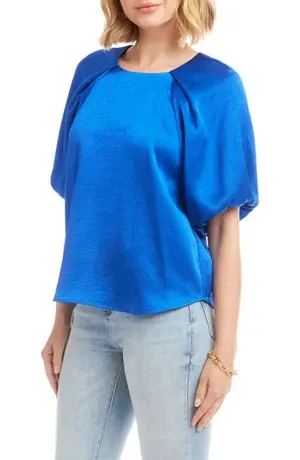Karen Kane Puff Sleeve Satin Top - Sapphire Blue