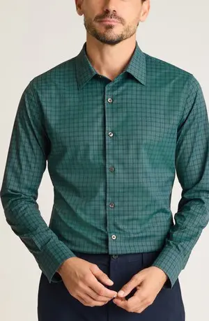 Bonobos Tech Slim Fit Green Gingham Check Performance Button-down Shirt