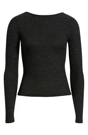 Madewell Sparkle Scoop Back Long Sleeve Top - Lurex Black