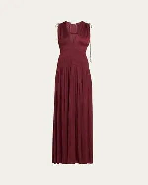 Ulla Johnson Tasneem Pleated Deep-v Gown - Claret