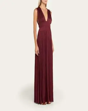 Ulla Johnson Tasneem Pleated Deep-v Gown