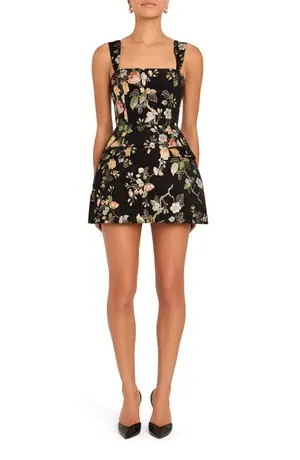 Amanda Uprichard Floral Embroidery Romper - Black/gold