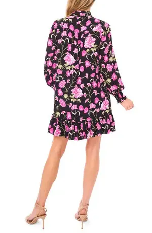 CECE DUPRAZ Floral Tie Neck Long Sleeve Dress