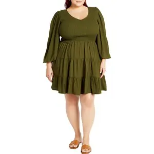 City Chic Smocked Mini Dress - Green