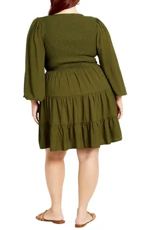 City Chic Smocked Mini Dress - Green
