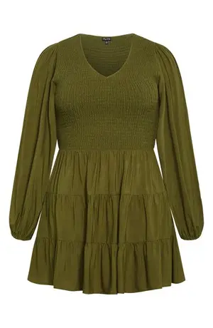 City Chic Smocked Mini Dress - Green