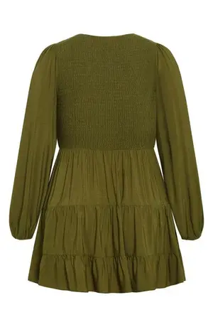 City Chic Smocked Mini Dress - Green