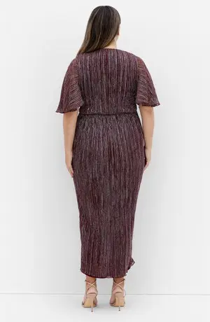 City Chic Metallic Flutter Sleeve Maxi Dress