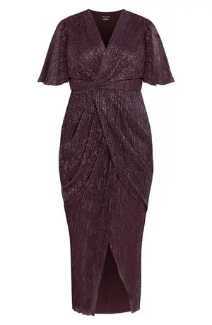 City Chic Metallic Flutter Sleeve Maxi Dress