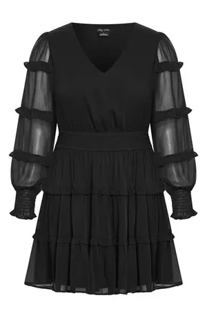 City Chic Daisy June Tiered Long Sleeve Dress
