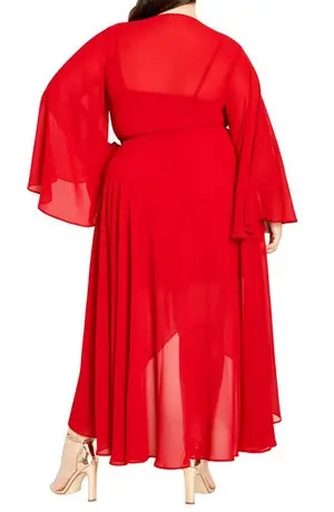 City Chic Long Sleeve Chiffon Wrap Dress