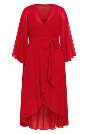 City Chic Long Sleeve Chiffon Wrap Dress