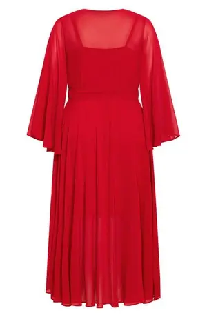City Chic Long Sleeve Chiffon Wrap Dress