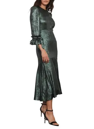 Mint Velvet Metallic Midi Dress - Green