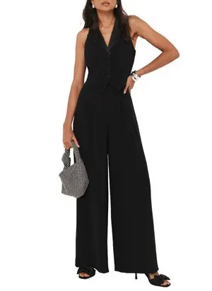 Mint Velvet Tuxedo Wide Leg Jumpsuit - Black