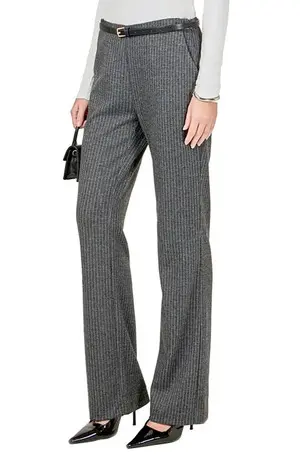 Endless Rose Stripe Stretch Knit Flare Pants - Grey
