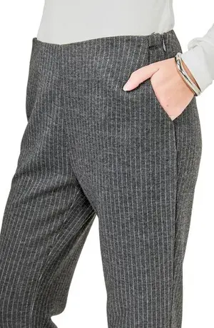 Endless Rose Stripe Stretch Knit Flare Pants - Grey