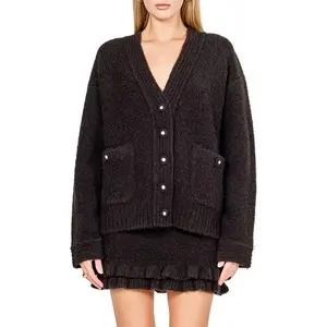 Endless Rose Fuzzy Oversize Cardigan - Black